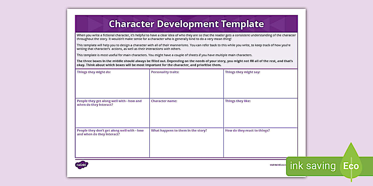Year 7-8 Narrative Writing Character Development Template
