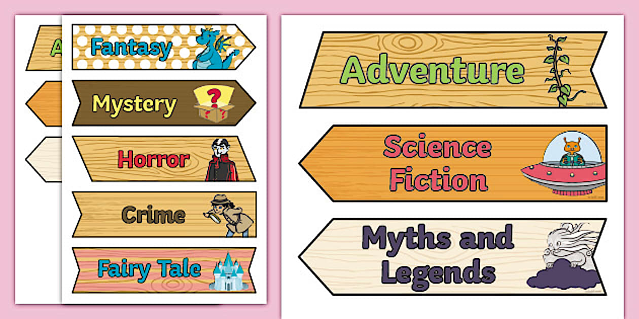 Cursive Story Genre Sign Post Display Pack (professor feito)