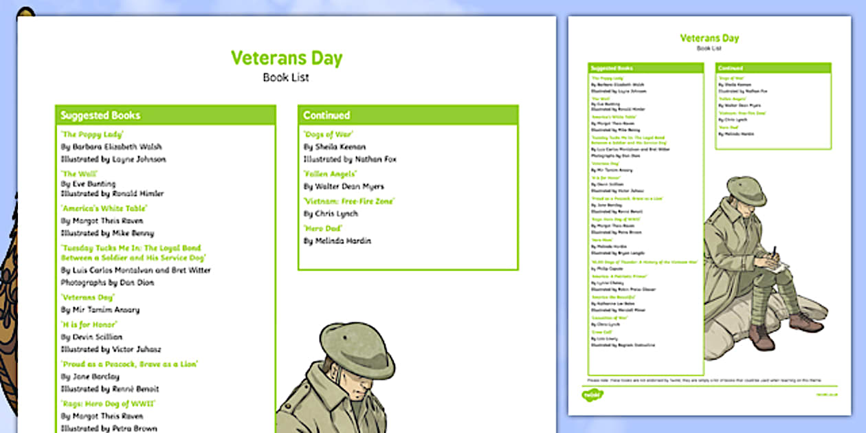 Veterans Day Book List - Twinkl