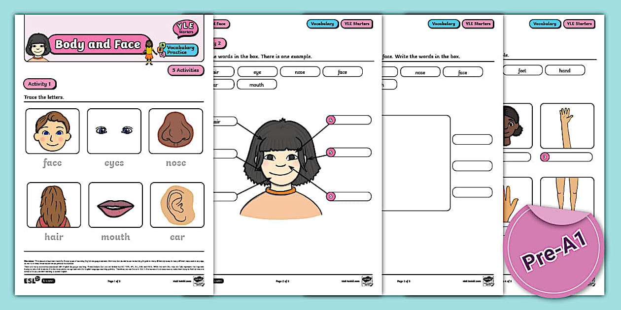YLE Starters Vocabulary Activity Sheet for Body and Face