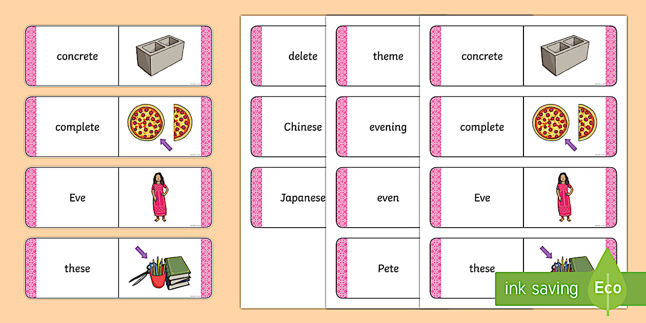 Middle East Phase 5 Real e-e Split Digraph Words Matching Cards