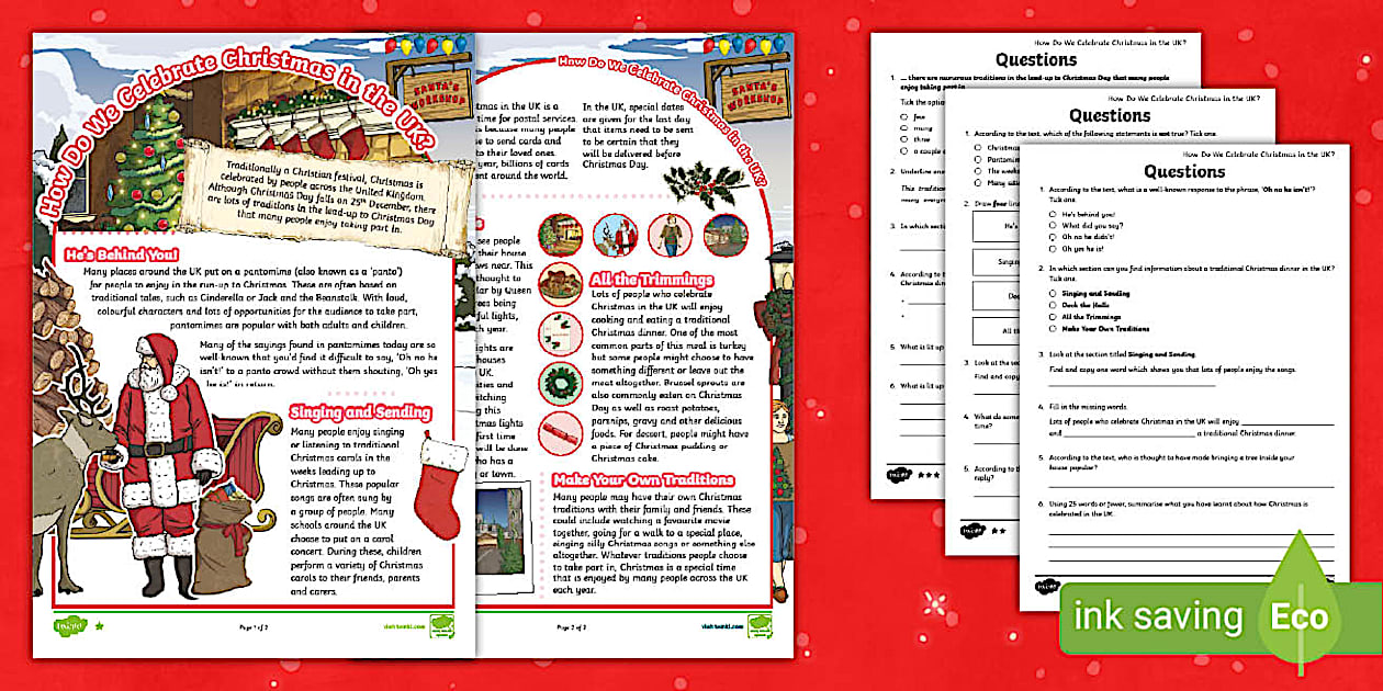 UKS2 How Do We Celebrate Christmas in the UK? Comprehension