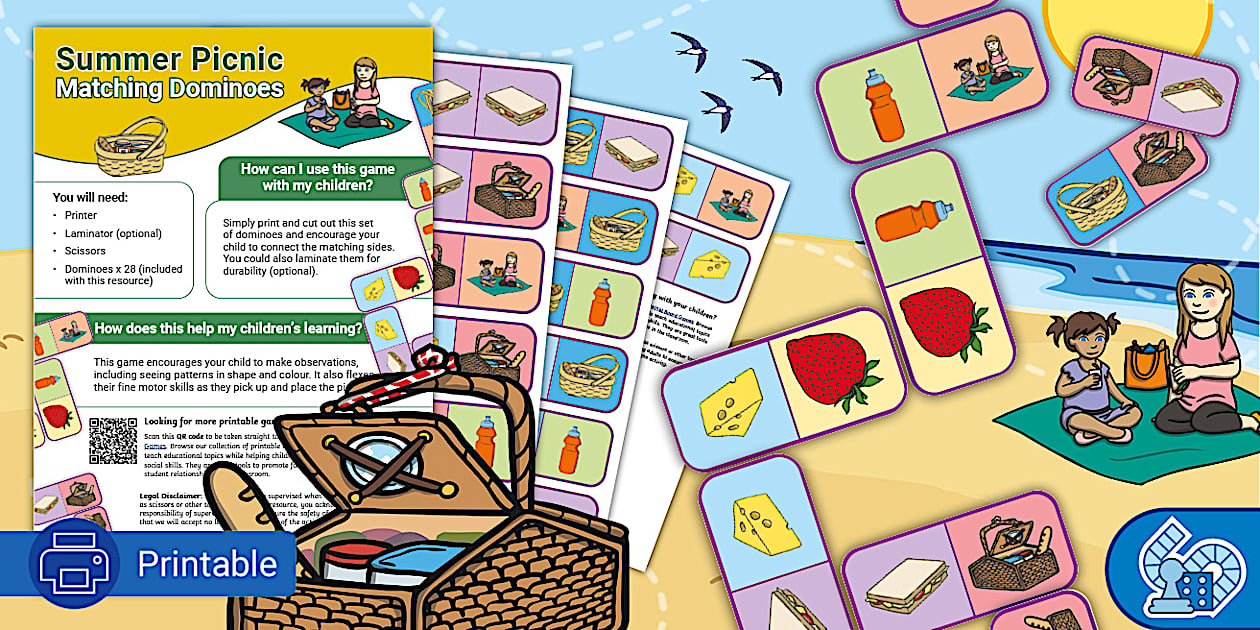 Going on a Picnic Game - Matching Dominoes Game for Summer