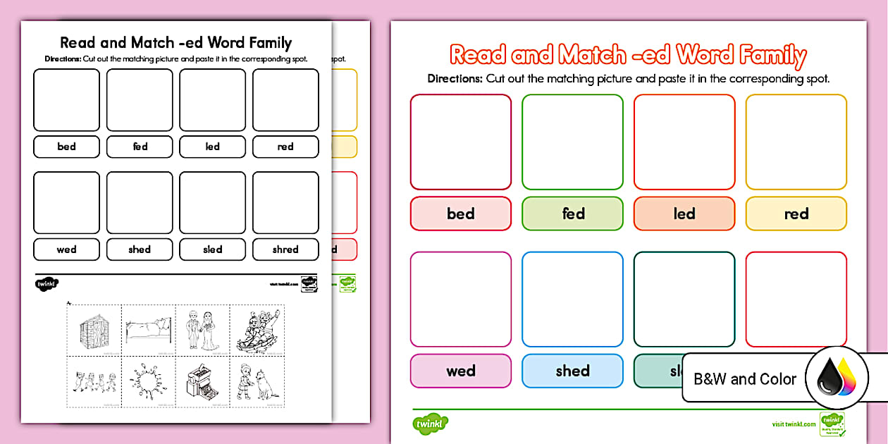 Read and Match -ed Word Family Worksheet (Teacher-Made)