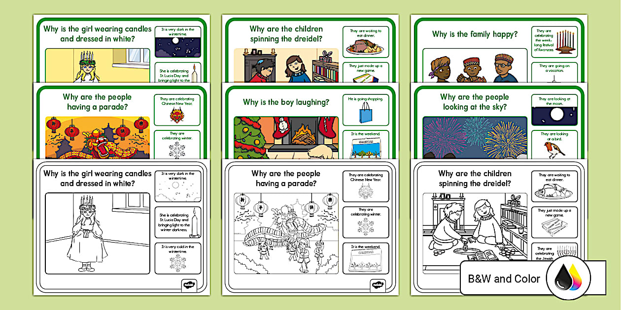 Winter Holidays Cause and Effect Scene and Question Cards