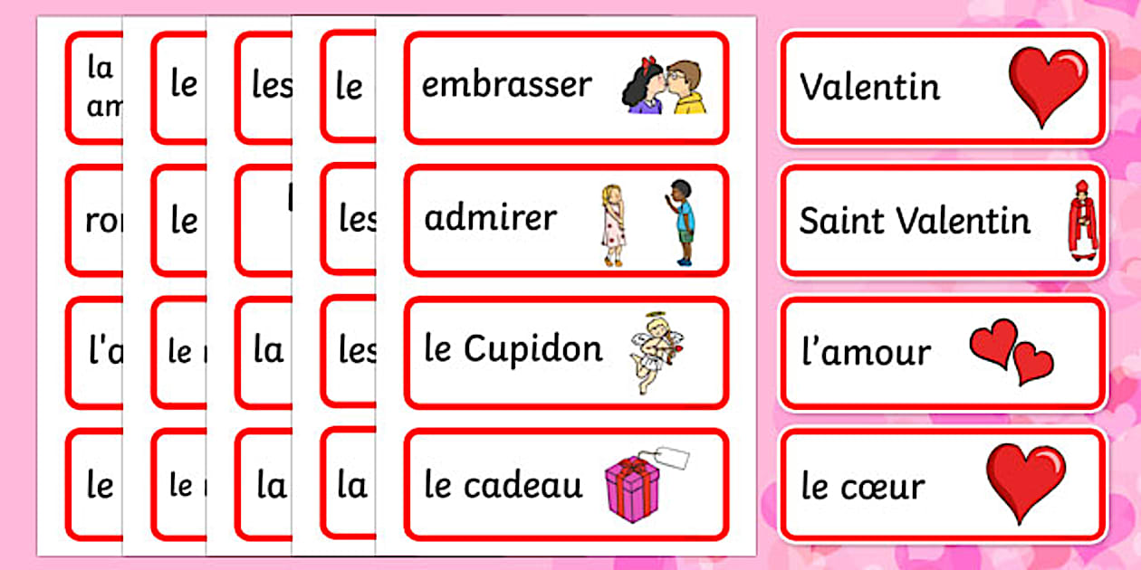 Cartes de Vocabulaire de la Saint Valentin (teacher made)