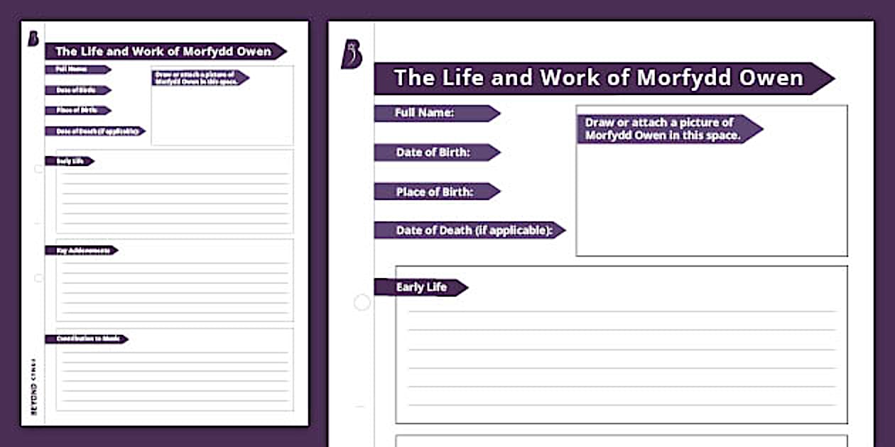 Blank Fact File Template: Morfydd Owen (teacher made)