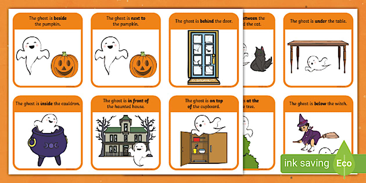👉 Halloween Ghost Prepositions Positional Language Cards