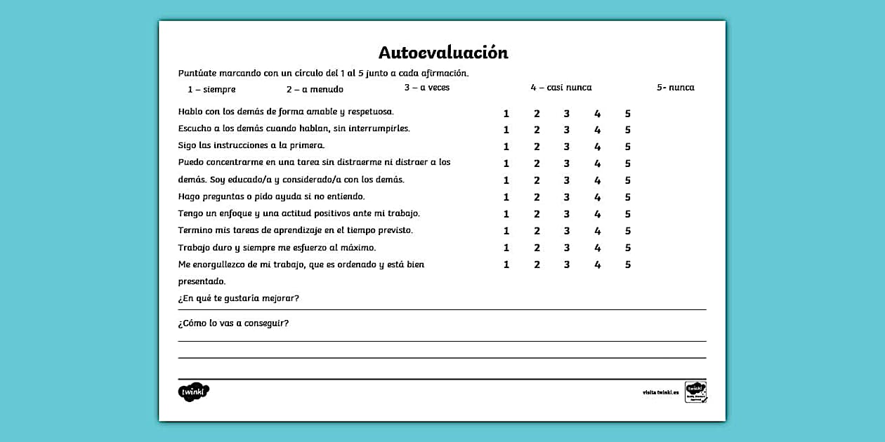 Ficha de actividad: Autoevaluación - Twinkl