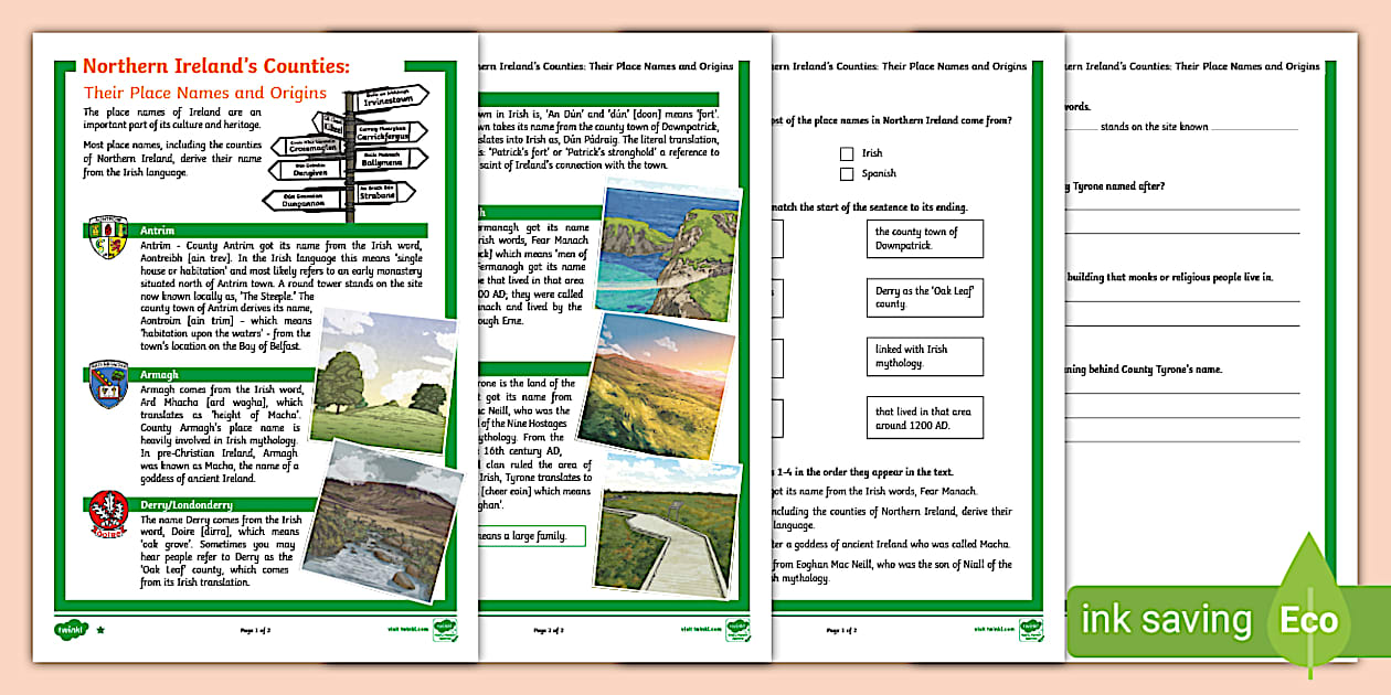 NI County Place Names Differentiated Reading Comprehension