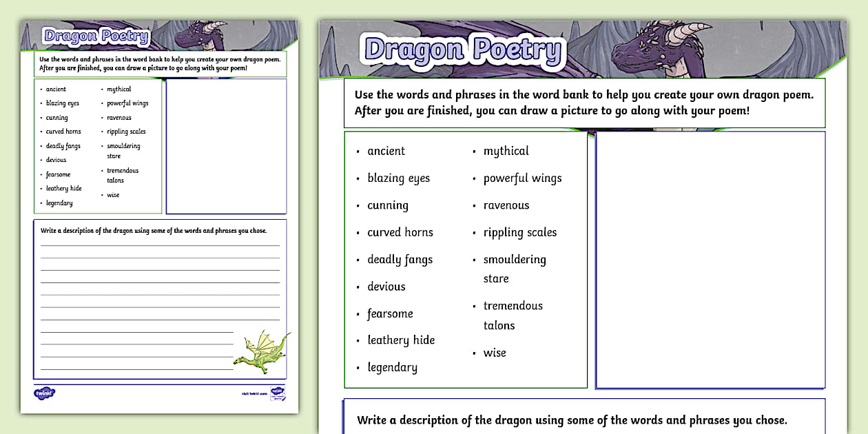 Dragon Poem Writing Template (teacher made) - Twinkl