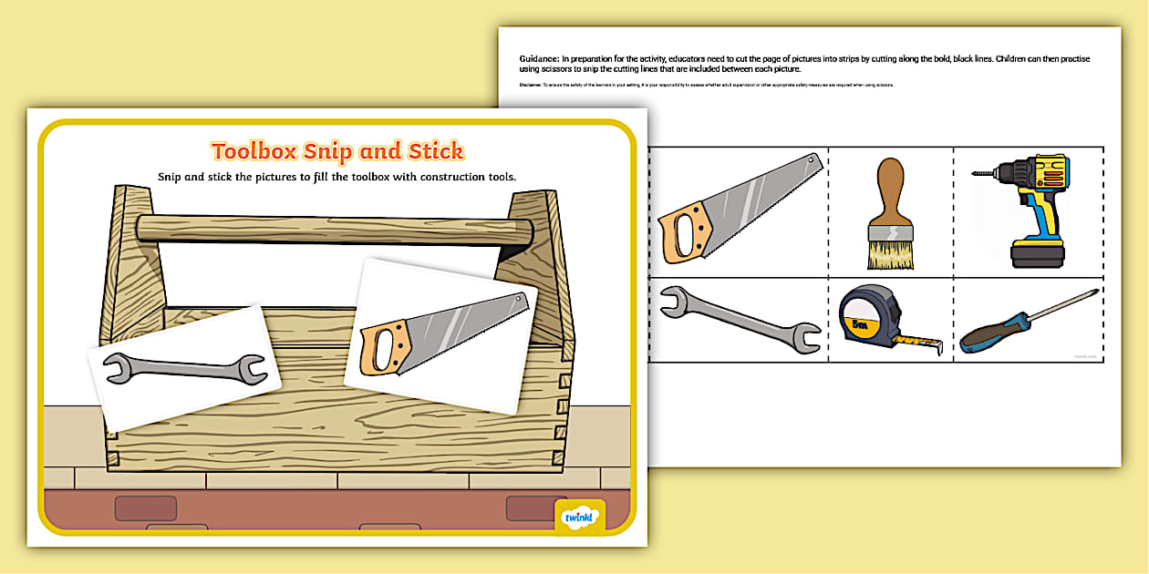 Construction Toolbox Snip and Stick Cutting Activity