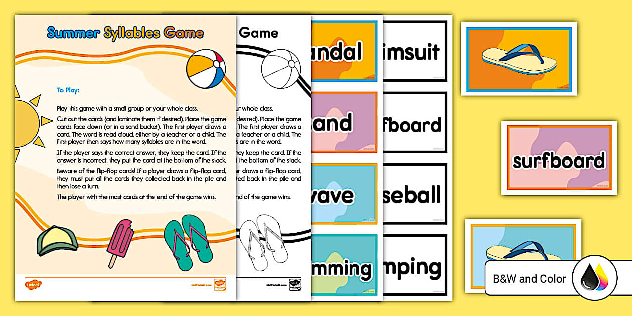 Summer Syllables Game for K-2nd Grade (Teacher-Made)