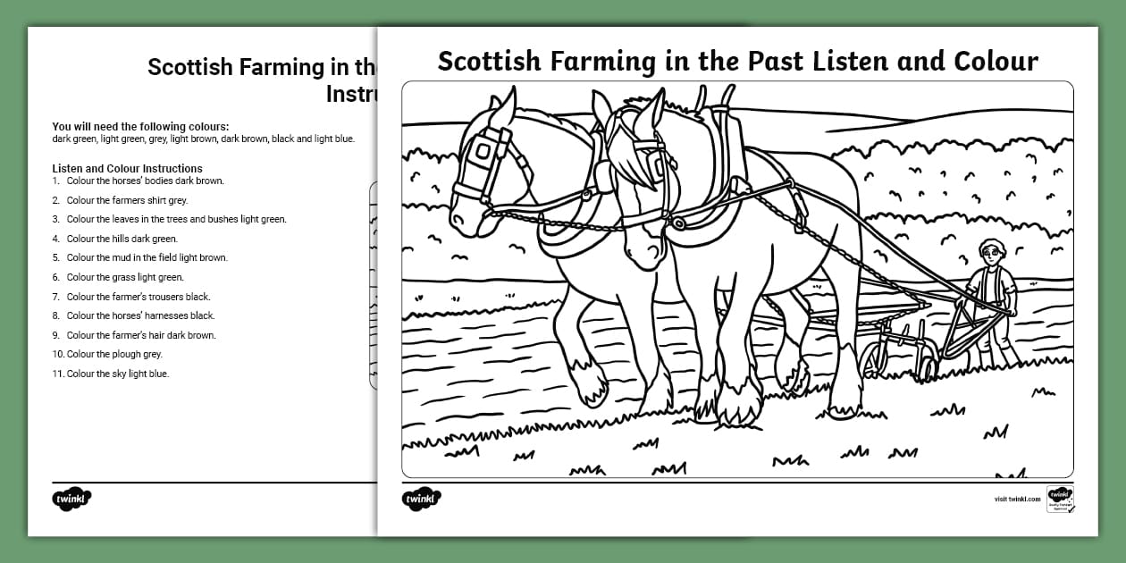 Listen and Colour: Scottish Farming in the Past - Twinkl