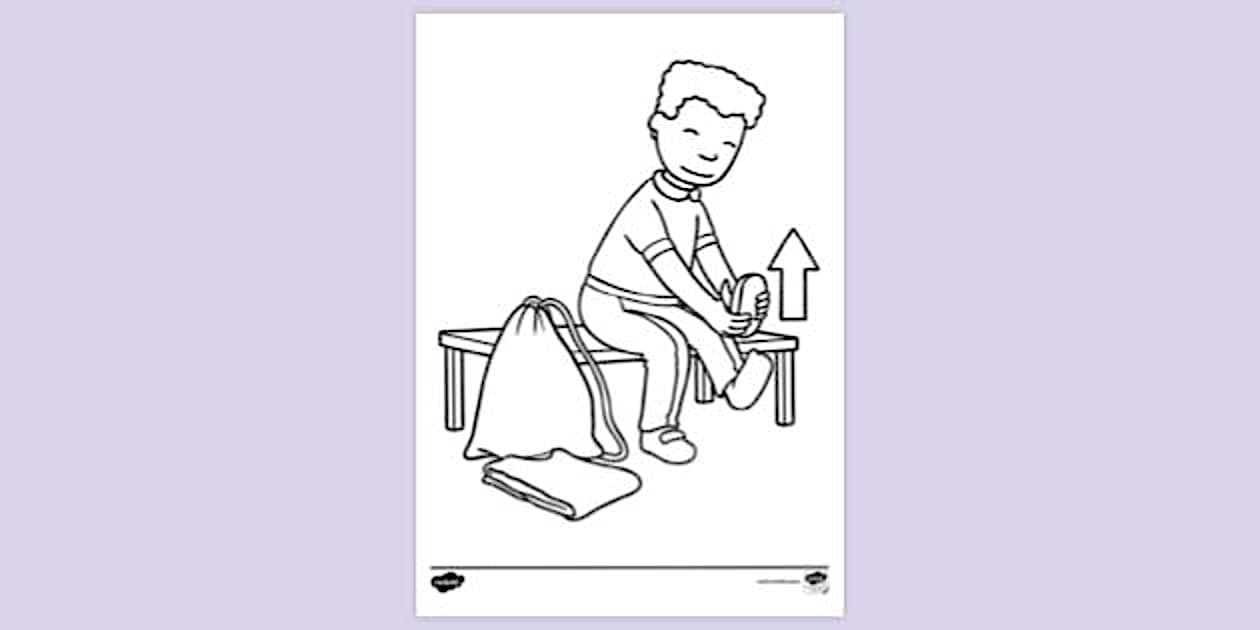 Boy Taking Off School Shoes Colouring Sheet (teacher made)