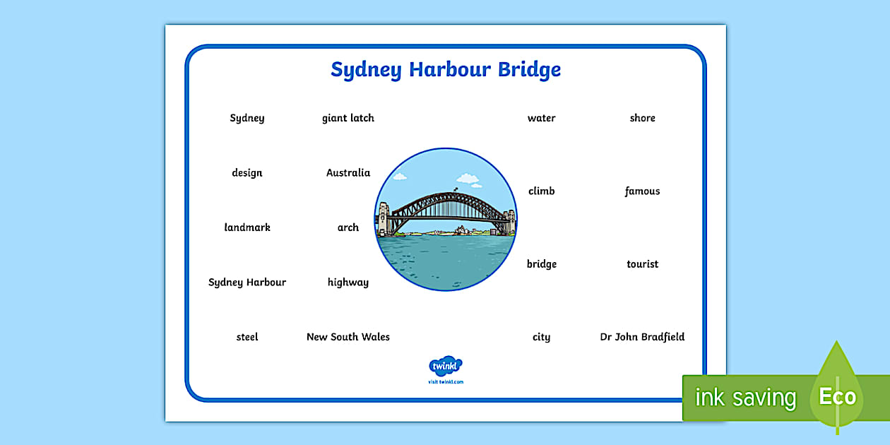 NSW Sydney Harbour Bridge Word Mat (teacher made) - Twinkl