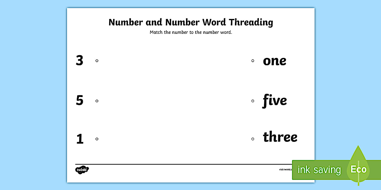 Numeral and Number Word Match Threading Activity - Twinkl