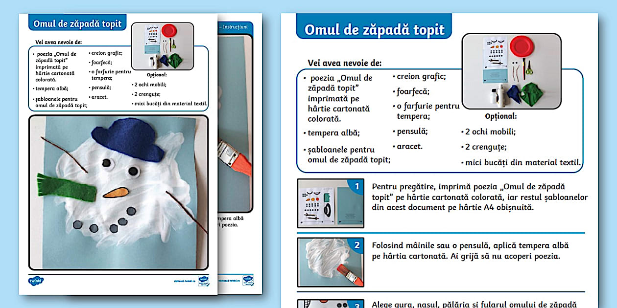 Omul de zăpadă topit – Activitate practică - Twinkl