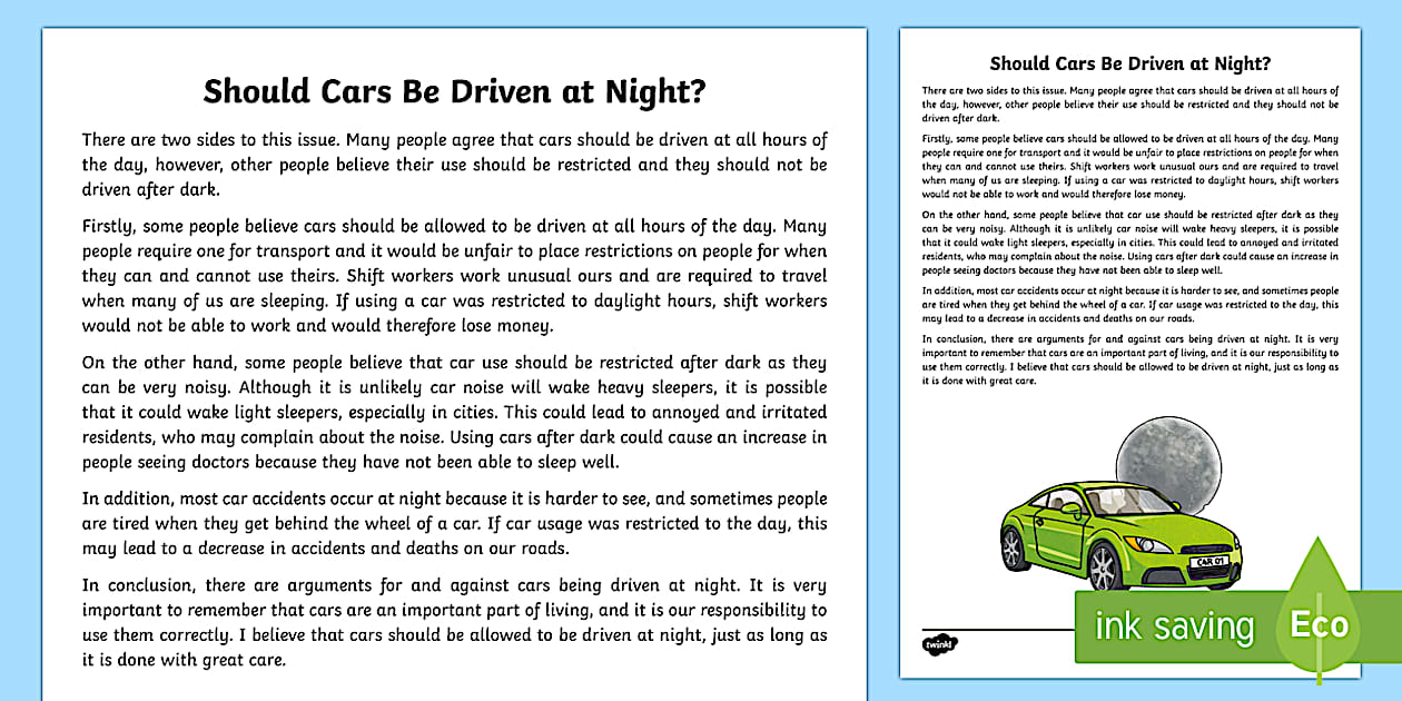 Editable Should Cars Be Driven at Night? Discussion Writing Sample
