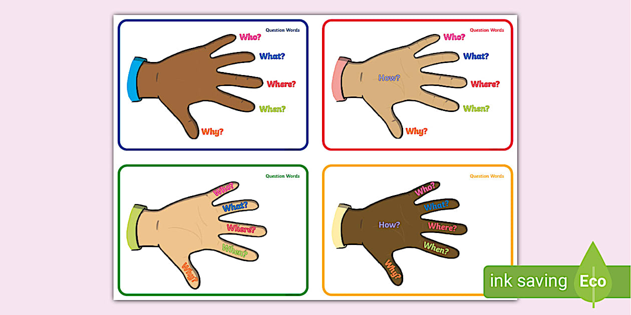 Question Words on Hands Poster (teacher made) - Twinkl