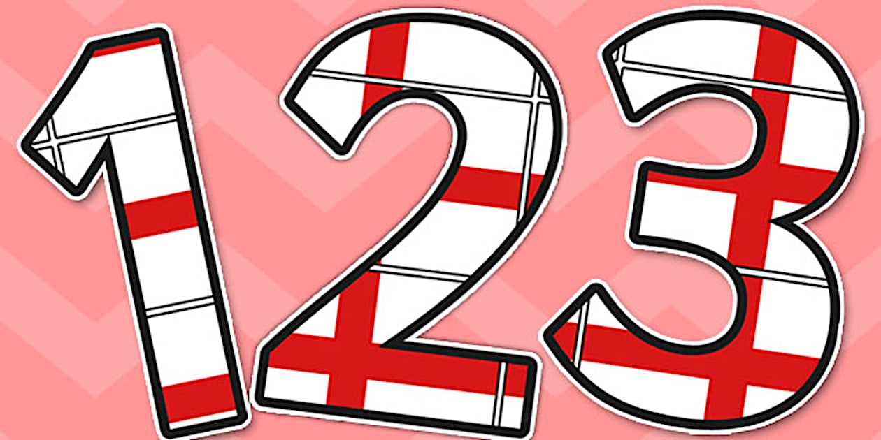 England Flag Themed A4 Display Numbers - Twinkl