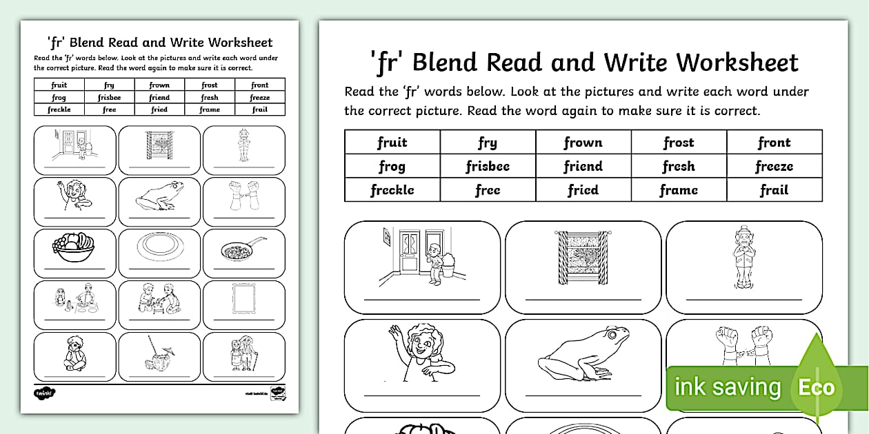 'fr' Blend Read and Write Worksheet (teacher made) - Twinkl