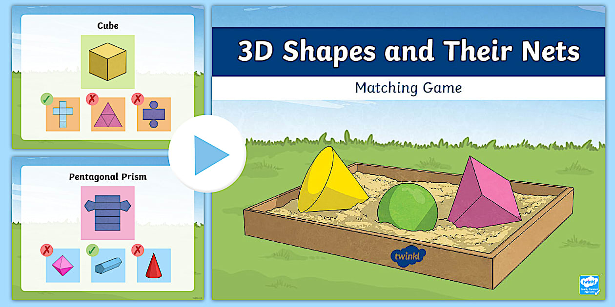 3D Shapes and their Nets Matching Game PowerPoint - Twinkl