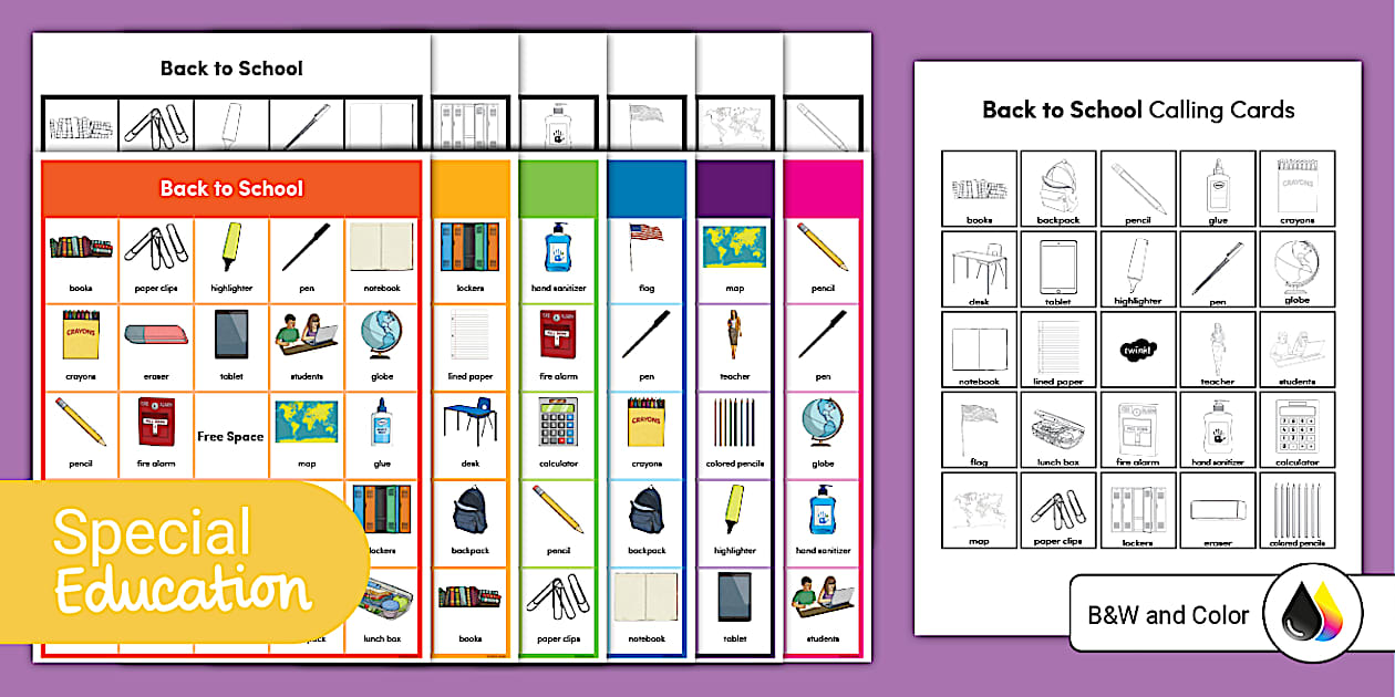 Back to School Bingo for Special Education Older Learners