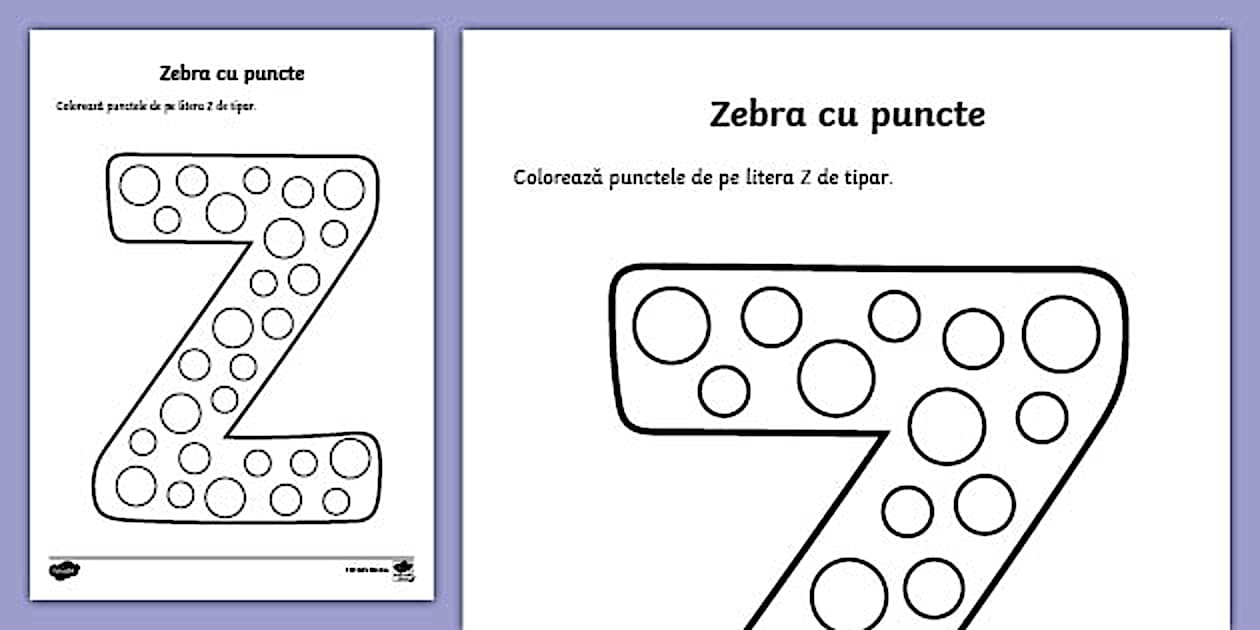Zebra cu puncte Z mare de tipar cu puncte Desen de colorat