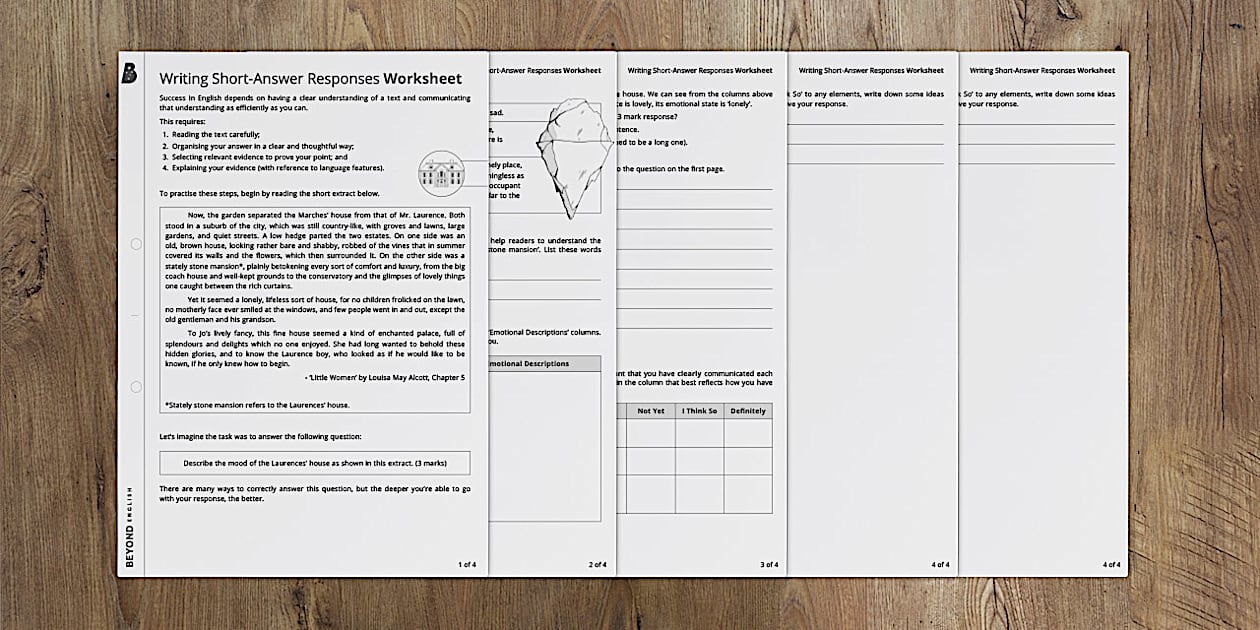 Writing Short-Answer Responses Worksheet (teacher made)