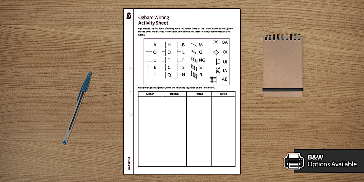 Ogham Writing (Activity Sheet) (teacher made) - Twinkl