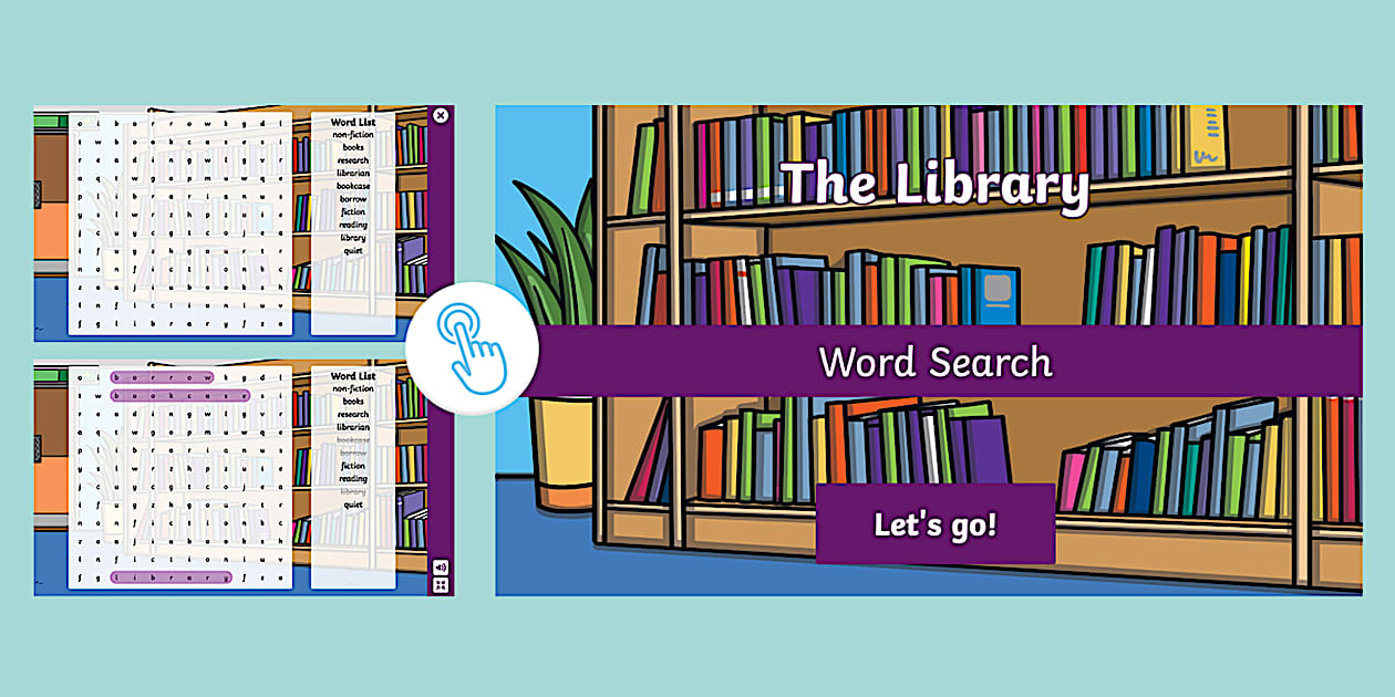 Library Interactive Word Search (teacher made) - Twinkl