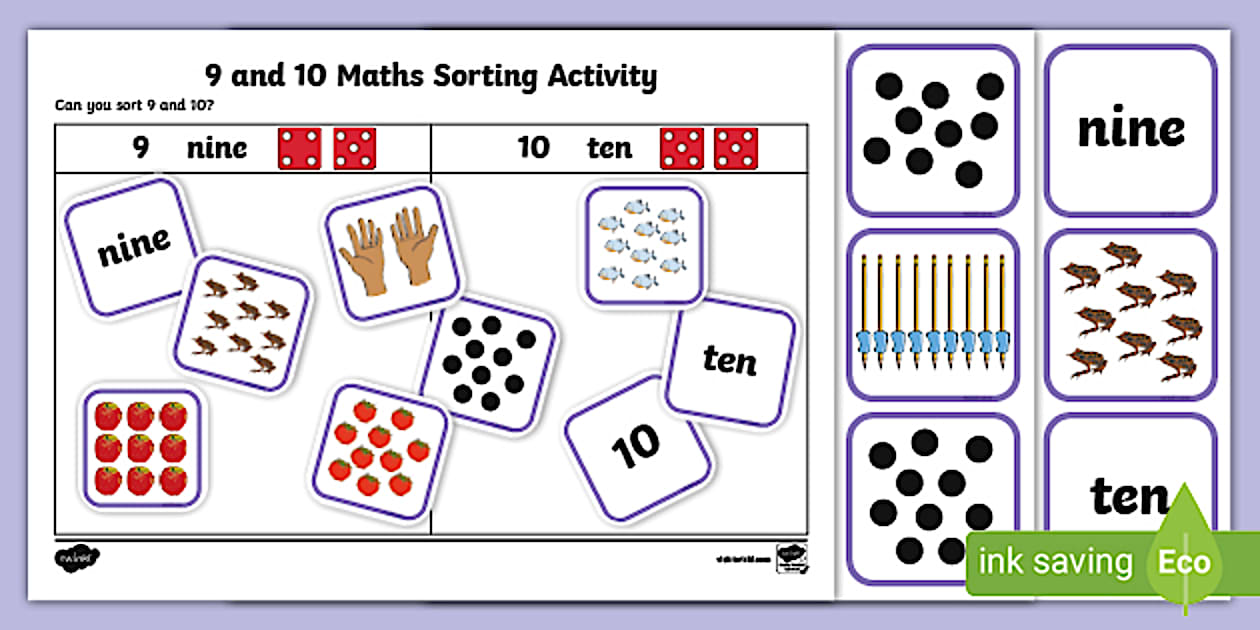 9 and 10 Sorting Maths Activity (teacher made) - Twinkl