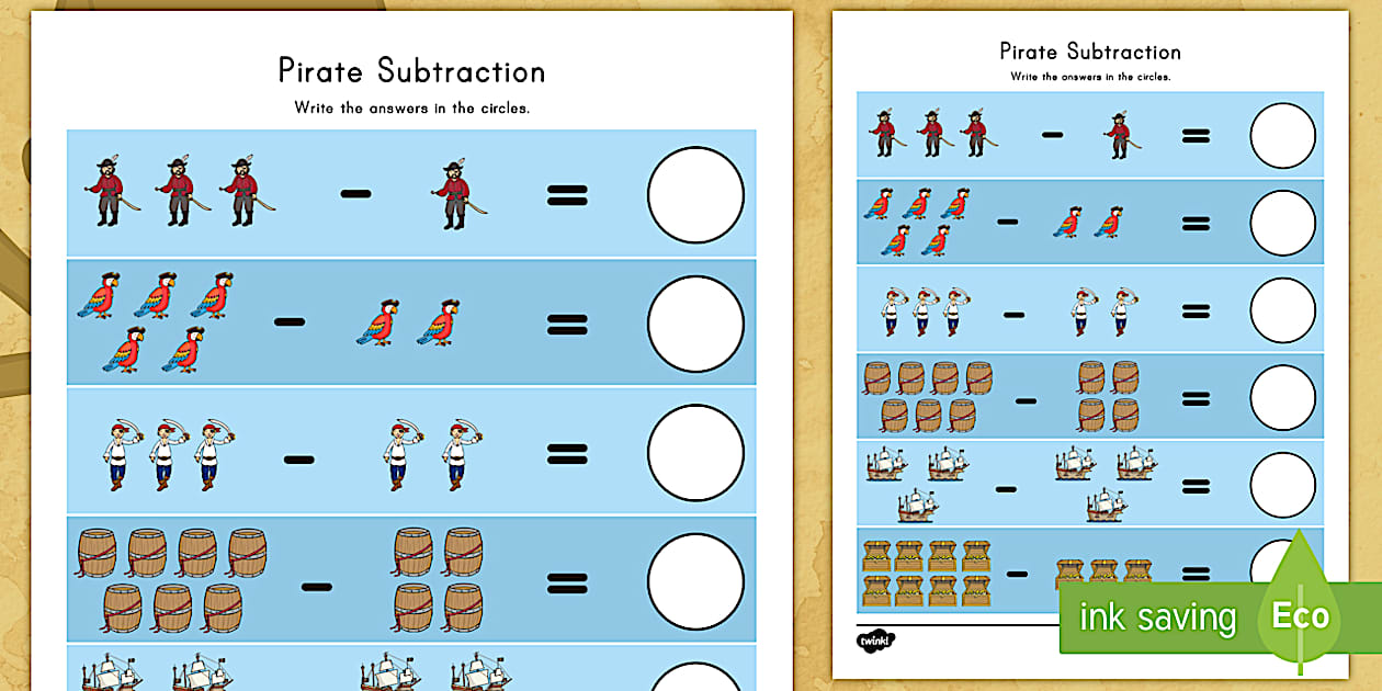 Pirate Subtraction Worksheet / Worksheet (teacher made)