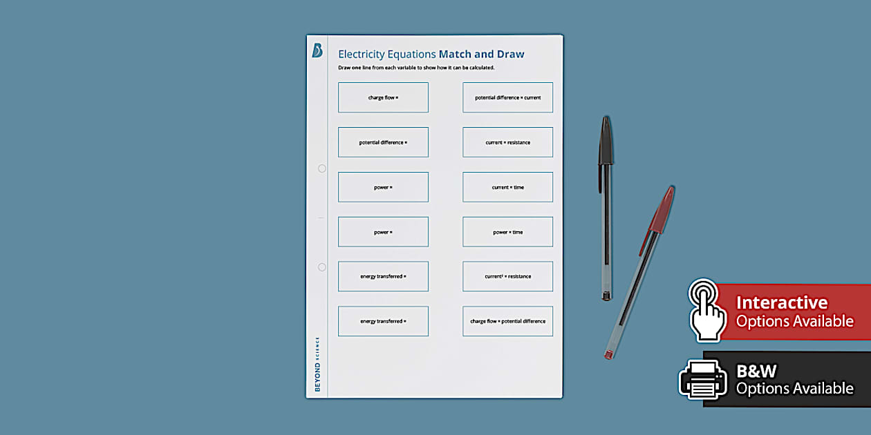 Electricity Equations Match and Draw (teacher made) - Twinkl