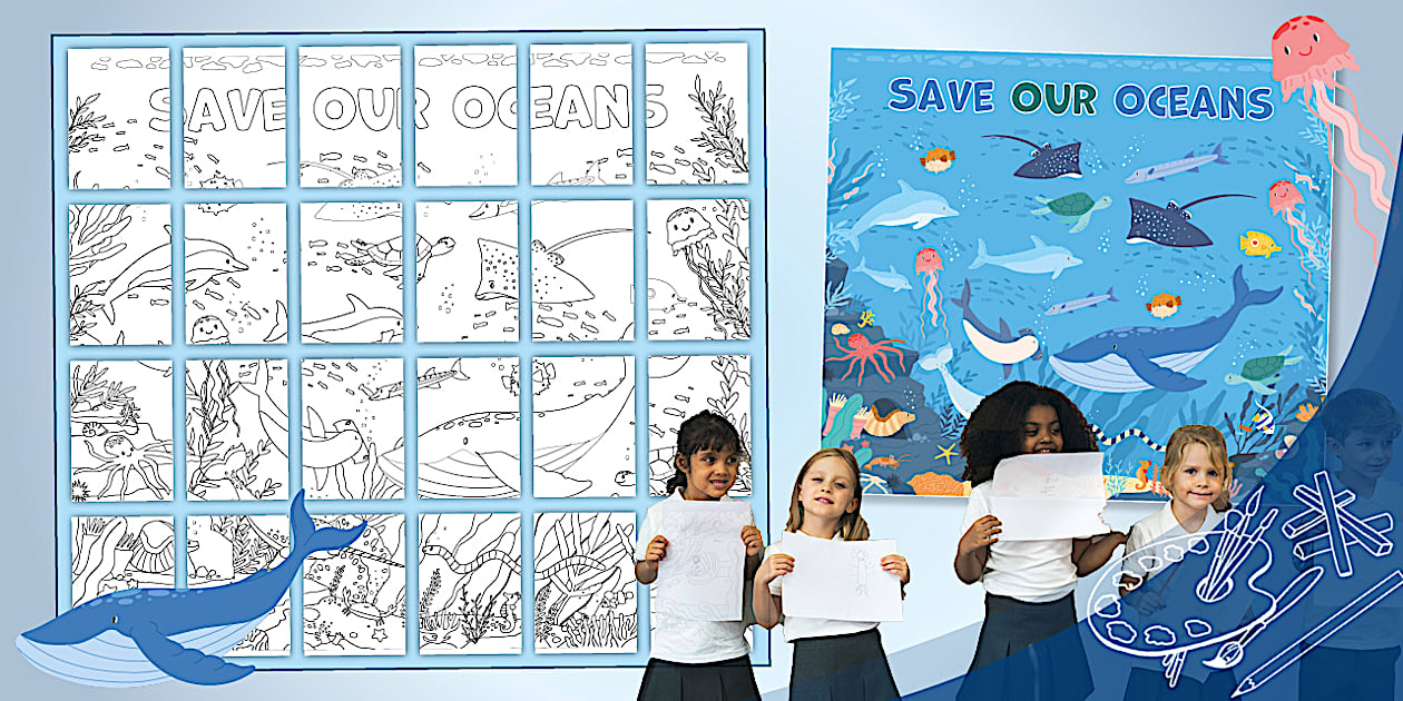 Save Our Oceans Collaborative Colouring Activity - Twinkl