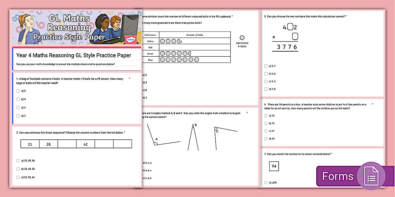 Year 4 Maths Reasoning and Problem Solving GL Style Practice Paper