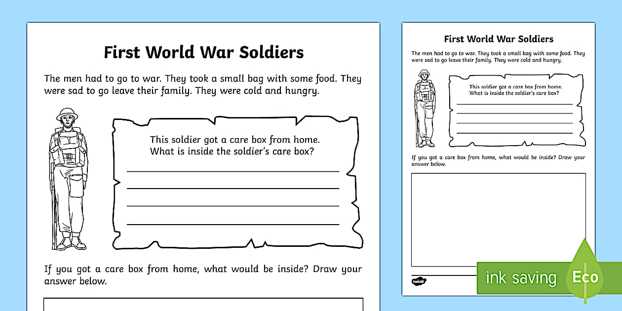 Soldier's Care Box Read and Draw Worksheet / Worksheet