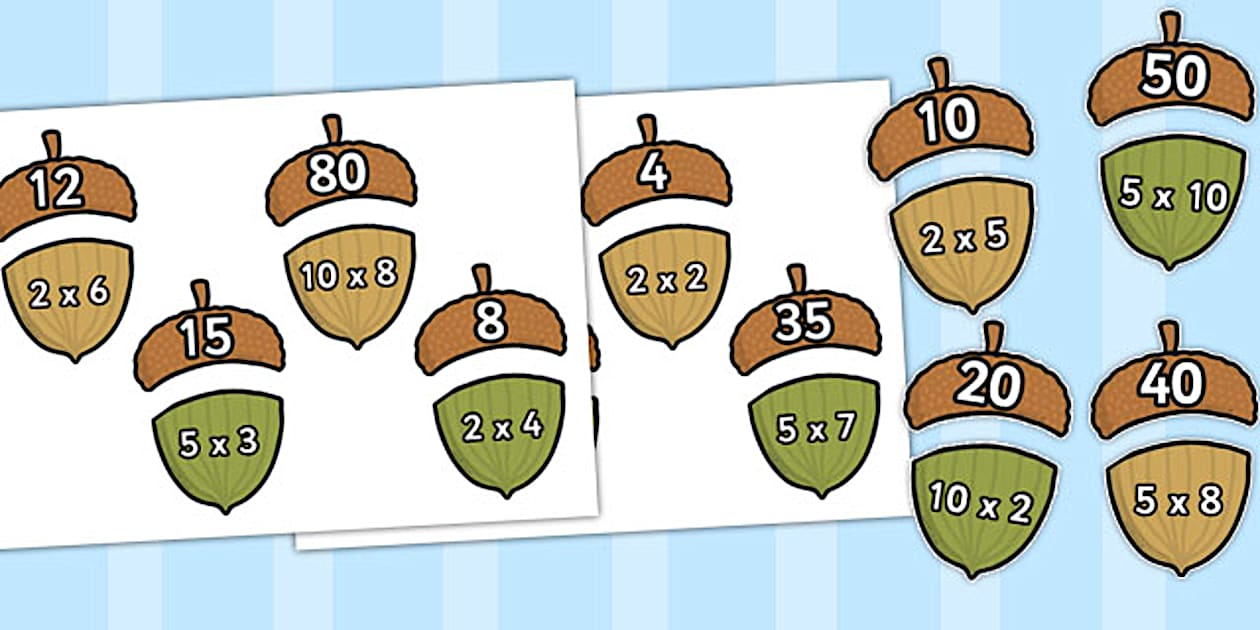 Multiplication 2x, 5x, 10x Acorn Matching Activity - multiply