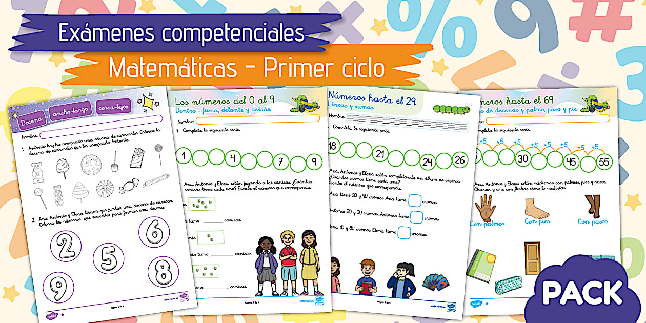 Pack: Exámenes competenciales Matemáticas - Primer ciclo