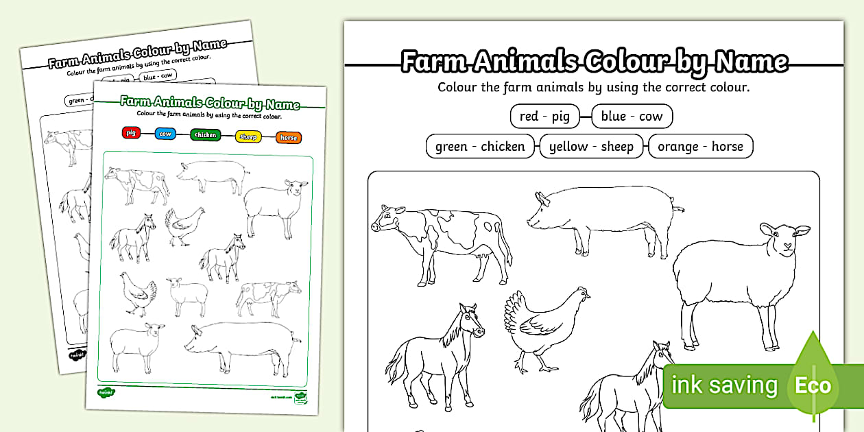 Farm Animals Colour by Name Worksheet (teacher made)