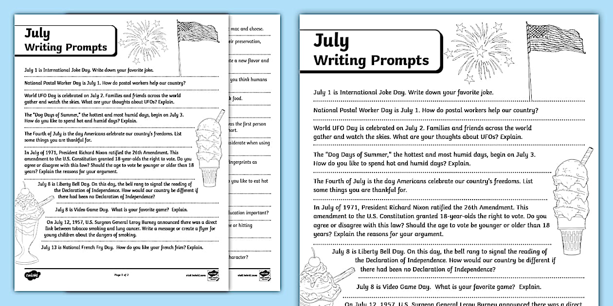 Eighth Grade Journal by the Month — July Writing Prompts