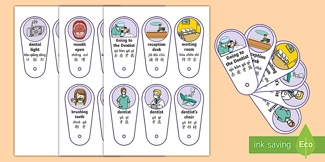 Going to the Dentist Communication Fan English/Mandarin Chinese/Pinyin