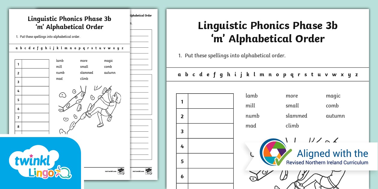 Linguistic Phonics Phase 3b 'm' Alphabetical Order