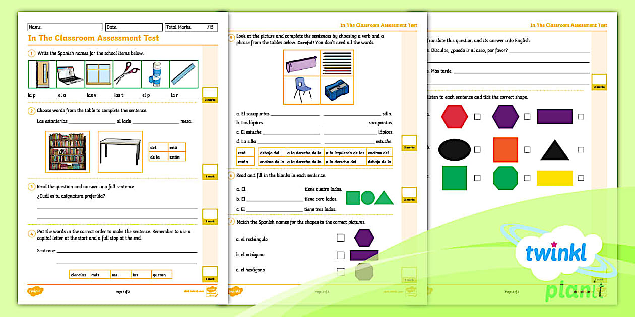 👉 Spanish: In the Classroom: Year 5 Assessment Test