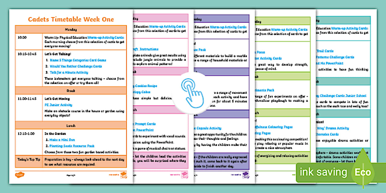 Editable Cadets (Junior Camp) Timetable Week One - Twinkl