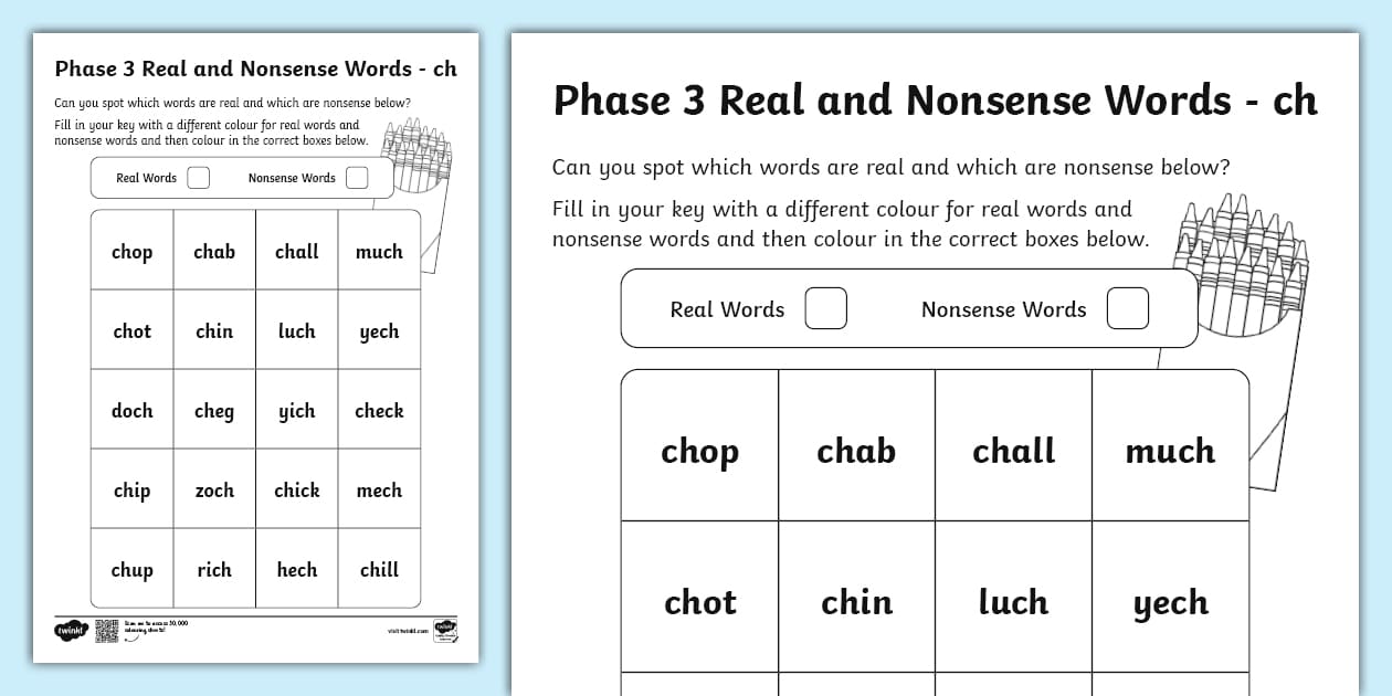 Phase 3 ch Colour by Phoneme Real and Nonsense Words Worksheet / Worksheet