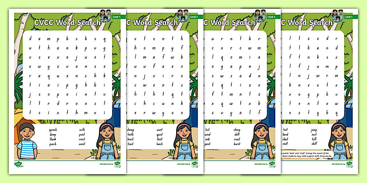 Twinkl Phonics Level 4 CVCC Word Search (teacher made)