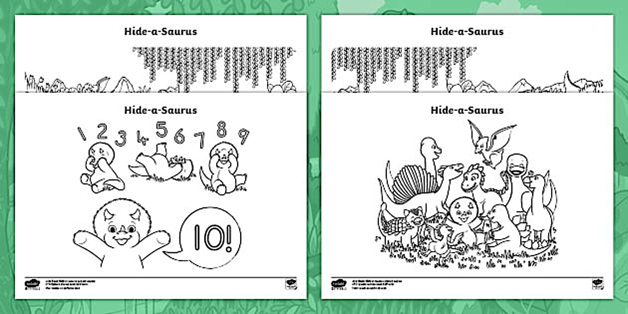 Hide-a-Saurus dinosaur colouring pages- easy to print off.