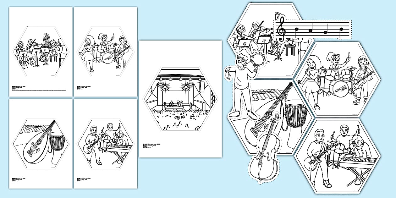 👉 Music Hexagon Display Colouring Activity (teacher made)